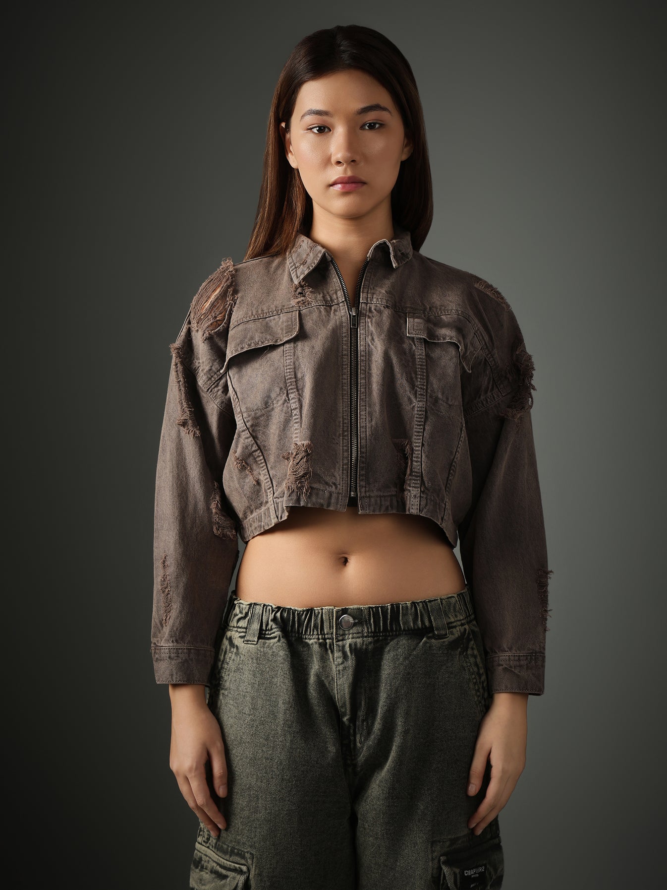 Own Lilac Cropped Denim Jacket with Soft Hue, Edgy Fit, and Distressed ...