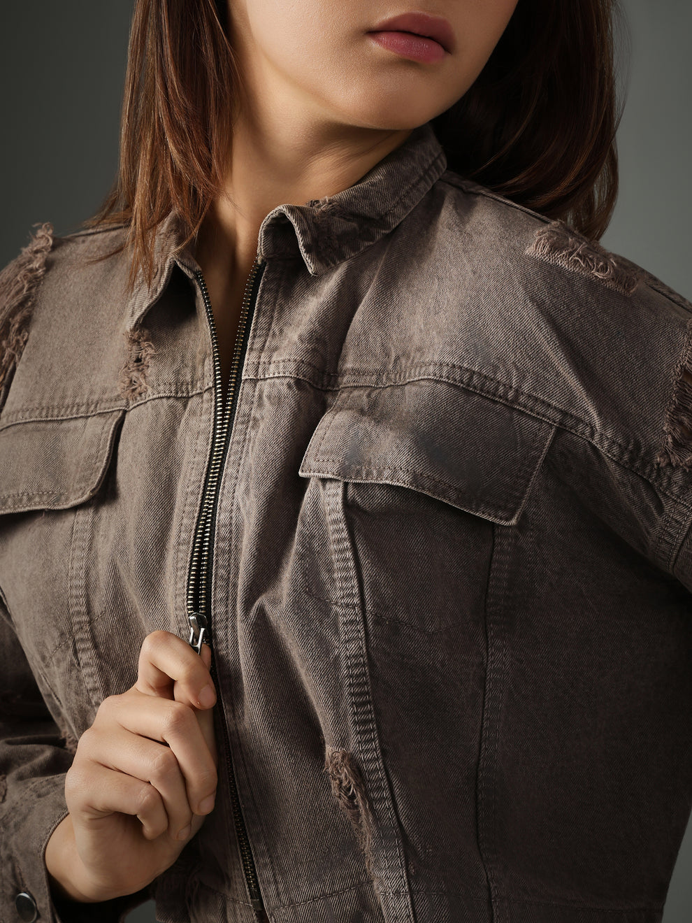 Own Lilac Cropped Denim Jacket with Soft Hue, Edgy Fit, and Distressed ...